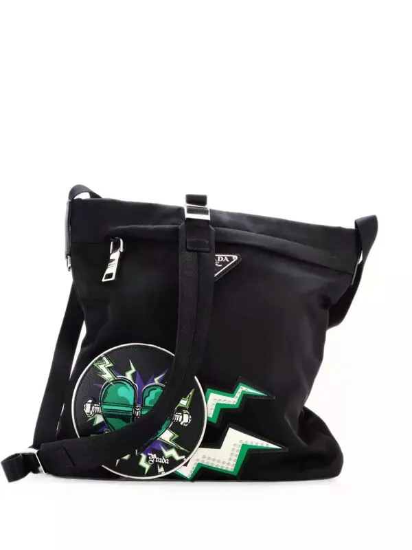Prada Frankenstein Messenger Bag Printed Tessuto Crossbody Bag - Black