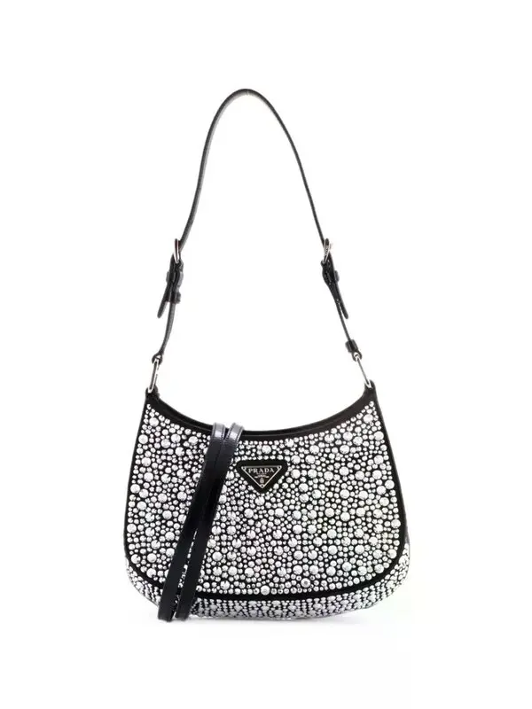 Prada Cleo Shoulder Bag Crystal Embellished Satin Small Crossbody Bag - Black