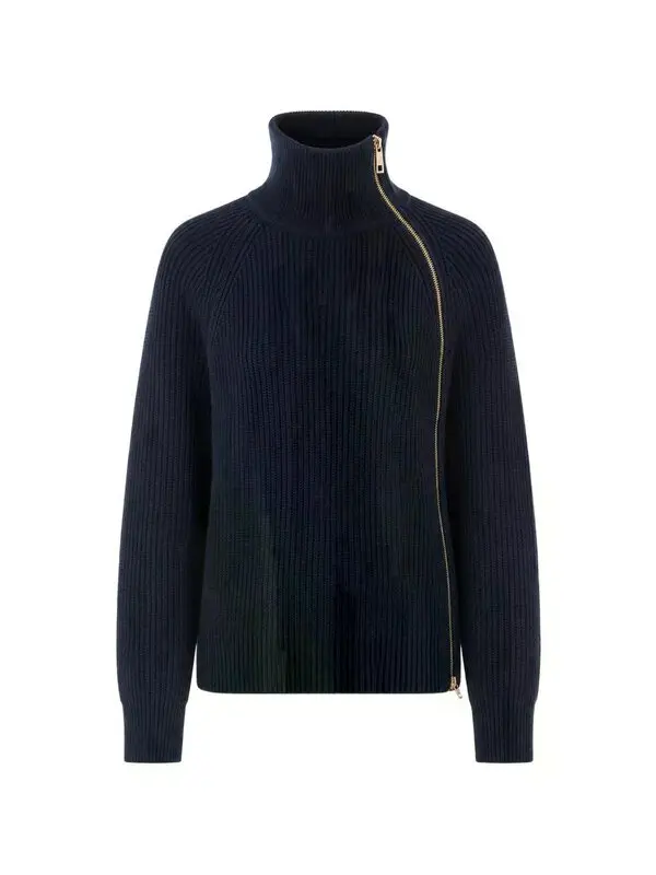 Liu Jo Asymmetric-zip Ribbed-knit Sweater - Blue