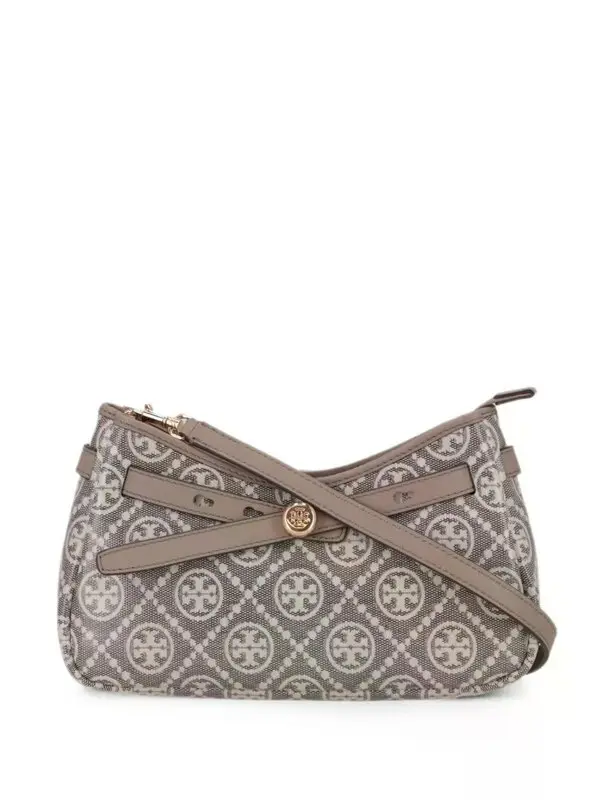 Tory Burch T-monogram Coated Jacquard Romy Zip-top Crossbody Bag - Brown