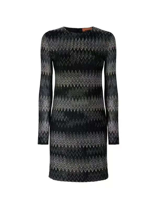 Missoni Long-sleeve Viscose Lamé Chevron Mini Dress