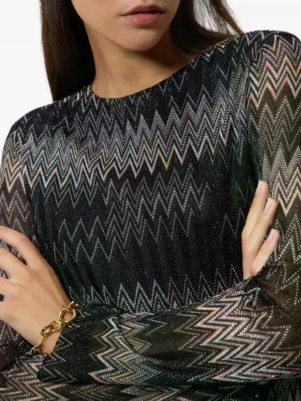 Missoni Long-sleeve Viscose Lamé Chevron Mini Dress