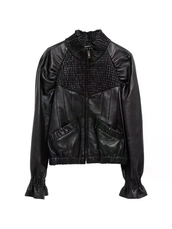 Chloé Smocked Leather Jacket - Black