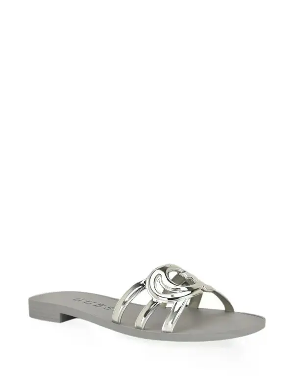 Guess Elyho Jellie Logo Cut-out Flat Sandals - Silver