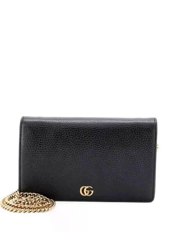 Gucci Petite Gg Marmont Chain Wallet Leather Mini Crossbody Bag - Black