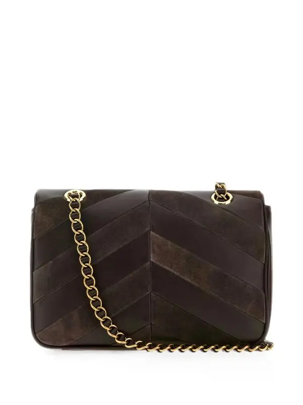 Valentino Garavani Djuna Medium Chain Bag In Suede And Nappa With Chevron Pattern - Brown
