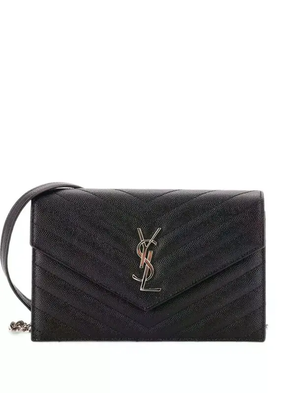 Saint Laurent Classic Monogram Wallet On Chain Matelasse Chevron Leather Small Crossbody Bag - Black