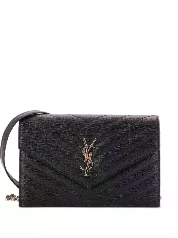 Saint Laurent Classic Monogram Wallet On Chain Matelasse Chevron Leather Small Crossbody Bag - Black