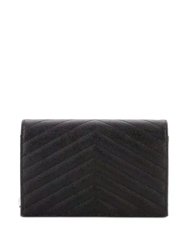 Saint Laurent Classic Monogram Wallet On Chain Matelasse Chevron Leather Small Crossbody Bag - Black