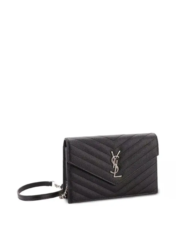 Saint Laurent Classic Monogram Wallet On Chain Matelasse Chevron Leather Small Crossbody Bag - Black