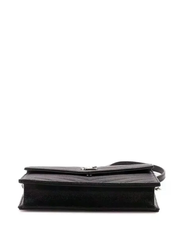 Saint Laurent Classic Monogram Wallet On Chain Matelasse Chevron Leather Small Crossbody Bag - Black