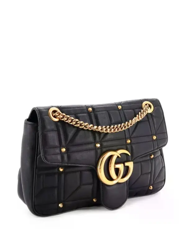 Gucci Gg Marmont Flap Bag Studded Matelasse Leather Medium Shoulder Bag - Black