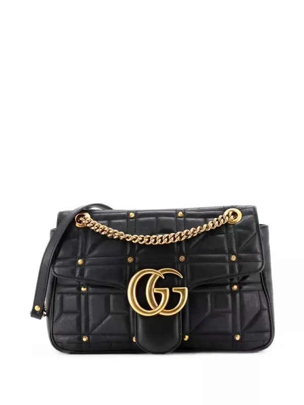 Gucci Gg Marmont Flap Bag Studded Matelasse Leather Medium Shoulder Bag