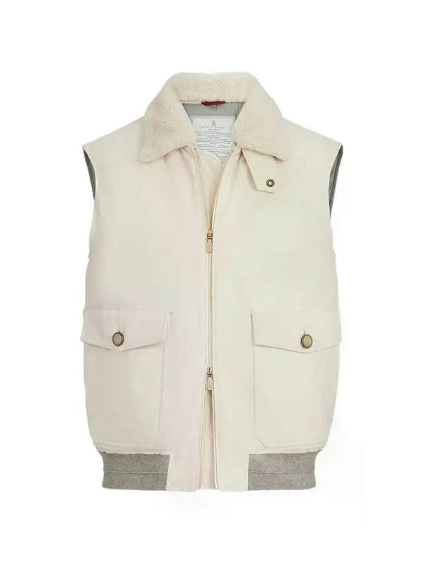 Brunello Cucinelli Shearling-collar Down-filled Vest - Neutrals