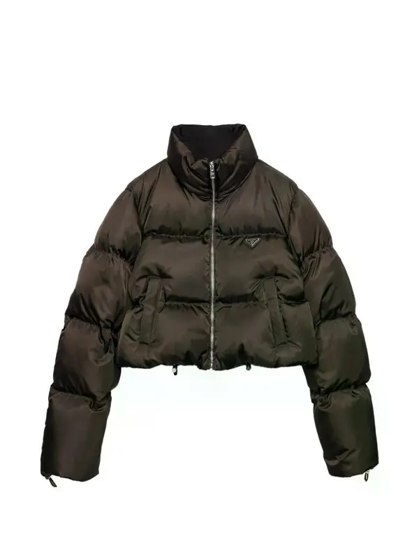 Prada Cropped Re-nylon Down Jacket - Brown