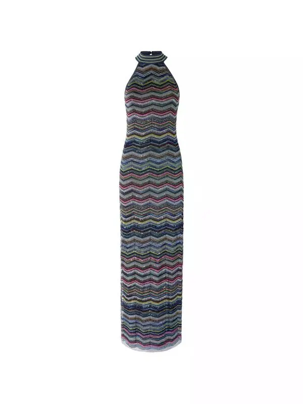 Missoni Long Dress With Halterneck And Sequins - Blue