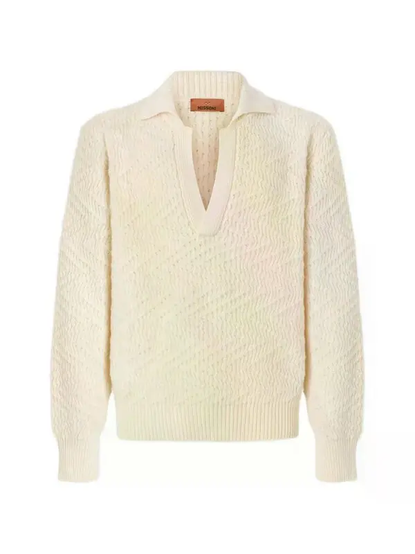 Missoni Long-sleeve Wool And Viscose Zig Zag Polo Shirt - Neutrals