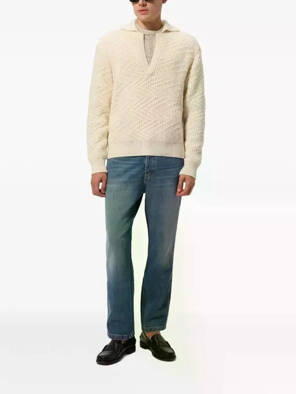 Missoni Long-sleeve Wool And Viscose Zig Zag Polo Shirt - Neutrals