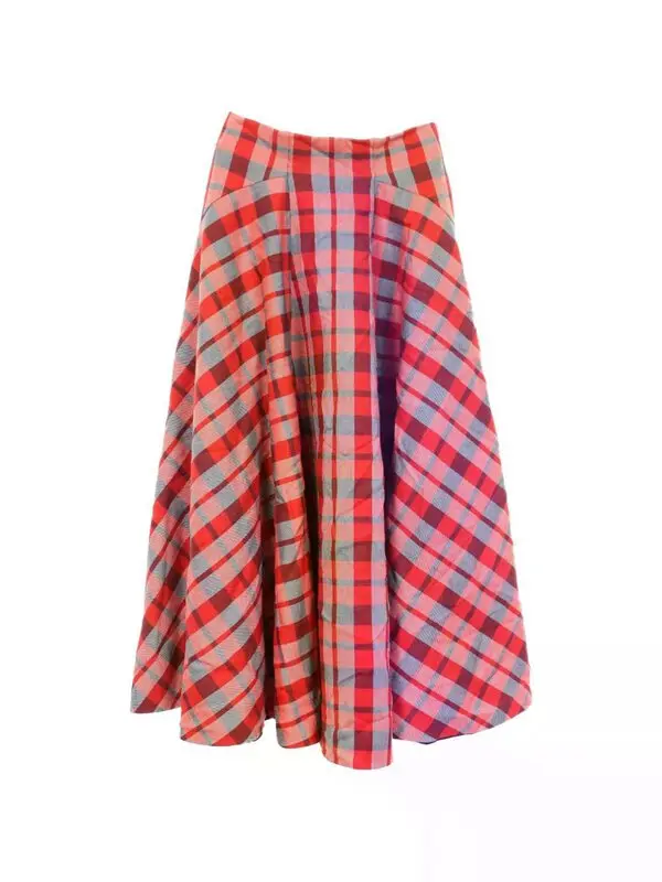 Dior 2010s Checked Wool Midi Skirt - Red