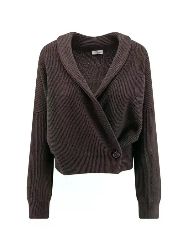 Brunello Cucinelli Ribbed-knit Shawl-collar Cardigan - Brown