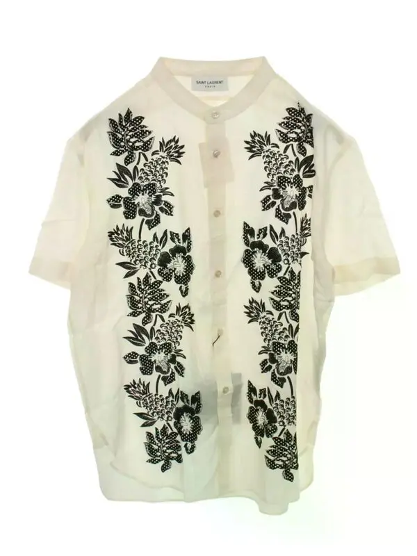 Saint Laurent Flower-embroidered Short-sleeve Shirt - Neutrals