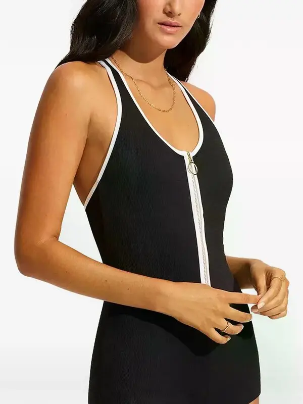Seafolly Zip-up Ribbed Swimsuit