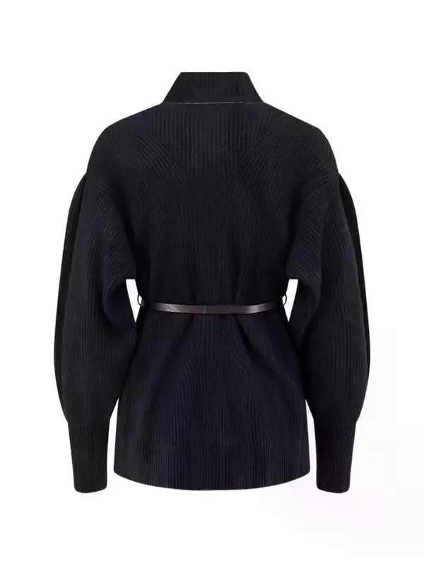 Brunello Cucinelli Belted Ribbed-knit Cardigan - Black