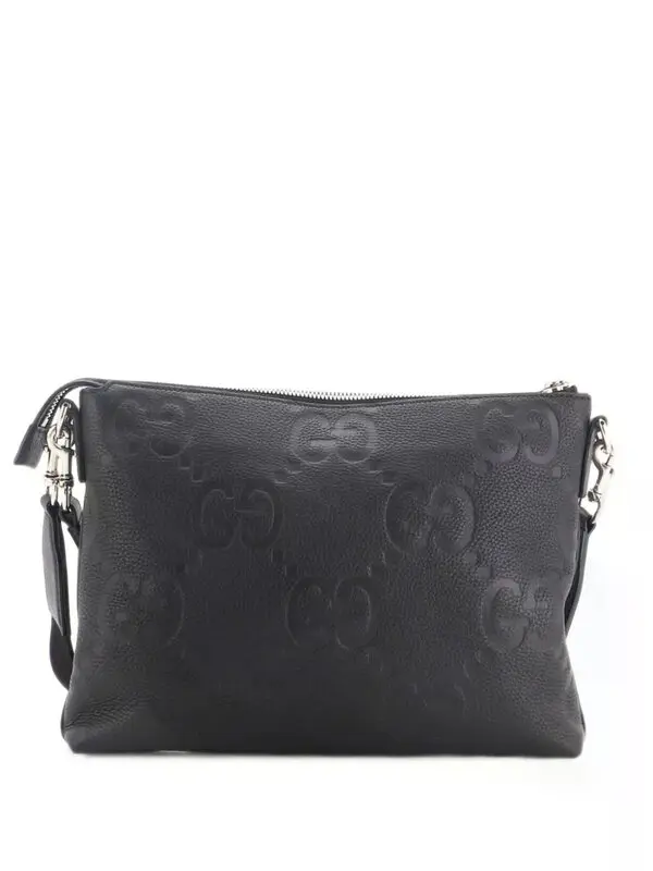 Gucci Zip Messenger Bag Jumbo Gg Embossed Leather Medium Clutch Bag