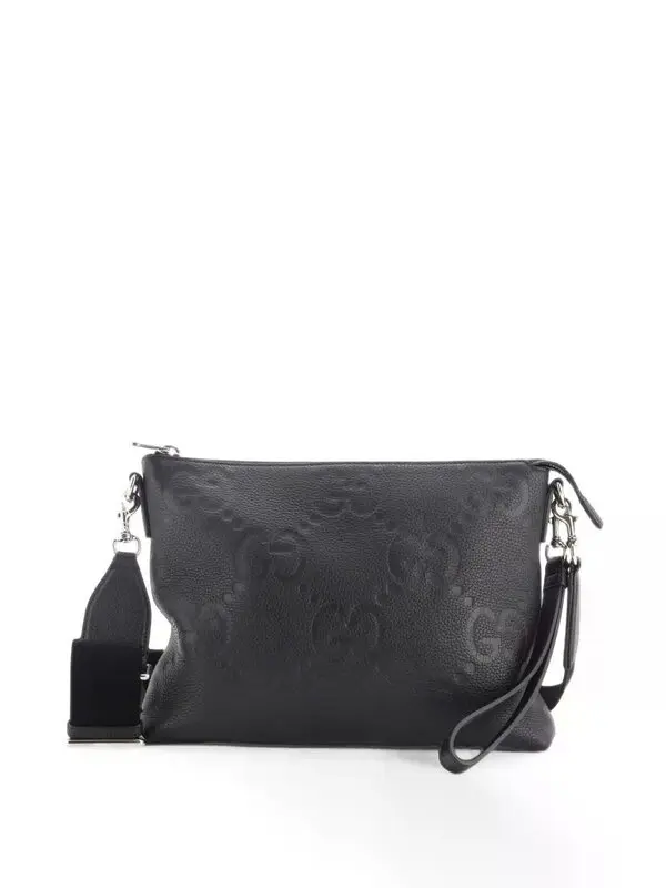Gucci Zip Messenger Bag Jumbo Gg Embossed Leather Medium Clutch Bag