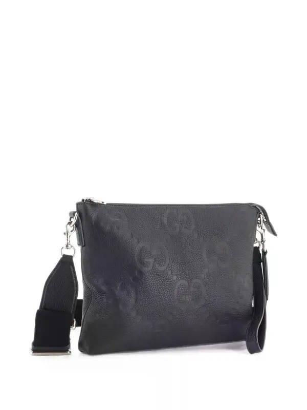 Gucci Zip Messenger Bag Jumbo Gg Embossed Leather Medium Clutch Bag