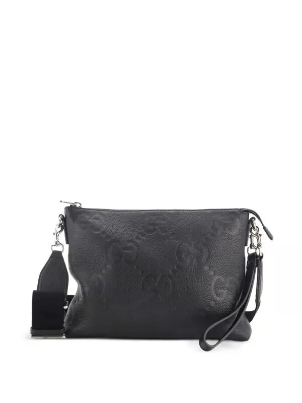 Gucci Jumbo Gg Embossed Leather Medium Messenger Bag Clutch - Black