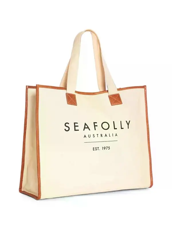 Seafolly Logo-print Leather-trim Beach Bag - Neutrals