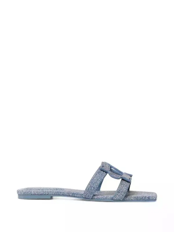 Simkhai Monogram Denim-printed Leather Sandals - Blue