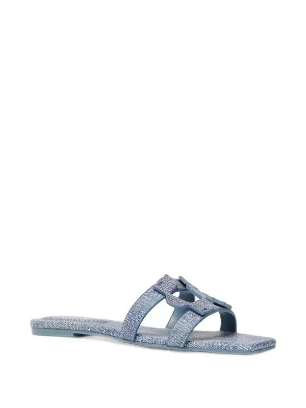 Simkhai Monogram Denim-printed Leather Sandals
