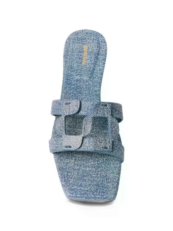 Simkhai Monogram Denim-printed Leather Sandals