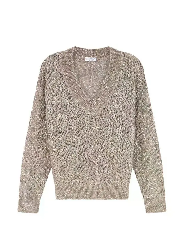 Brunello Cucinelli Sequin-embellished Open-knit Sweater - Neutrals