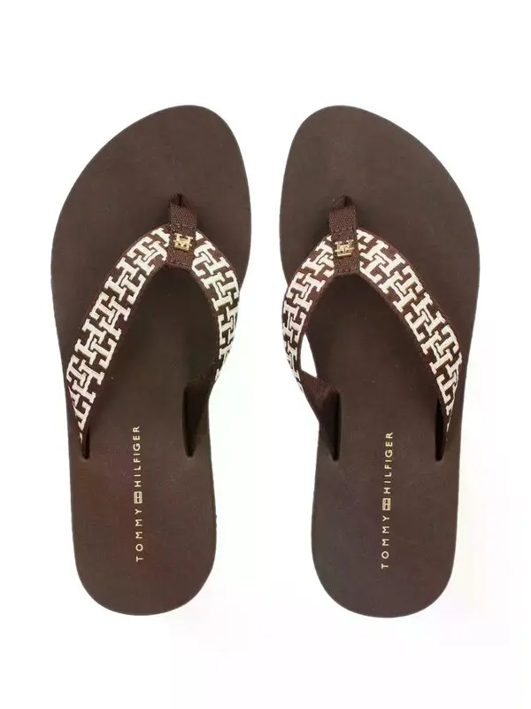 Tommy Hilfiger Monogram-embroidered Platform Flip-flops