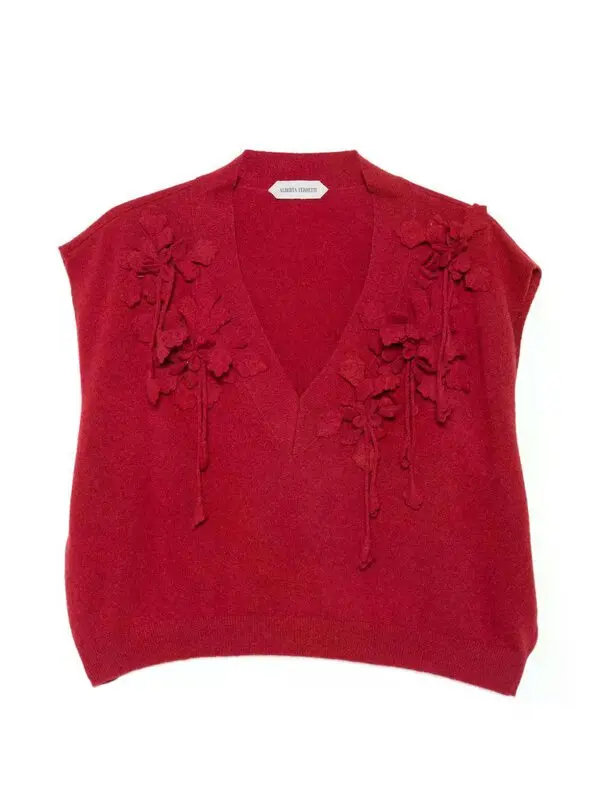 Alberta Ferretti Floral-appliqué V-neck Sweater - Red