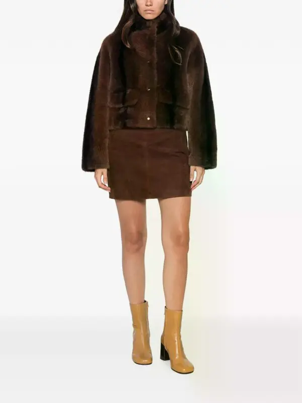 ERMANNO FIRENZE Faux-fur Funnel-neck Jacket - Brown