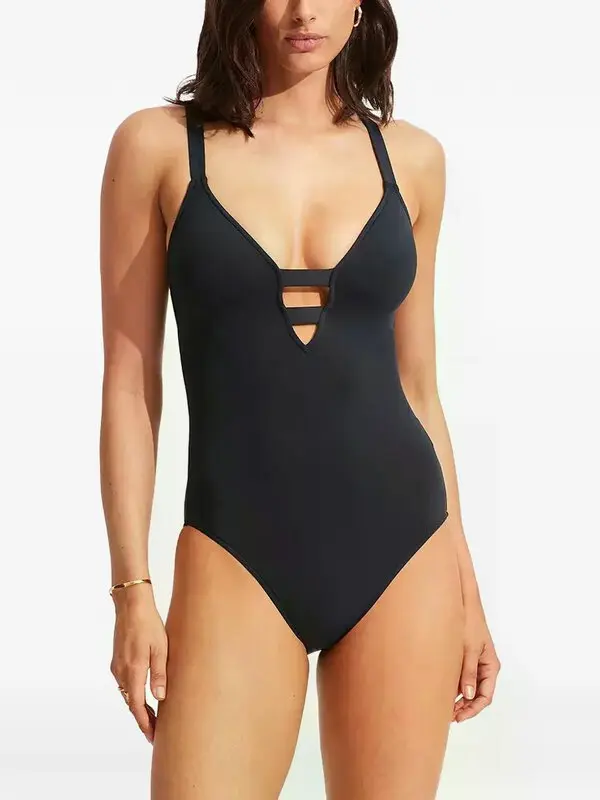 Seafolly Collective Deep V Cut-out Strappy-back Swimsuit - Blue