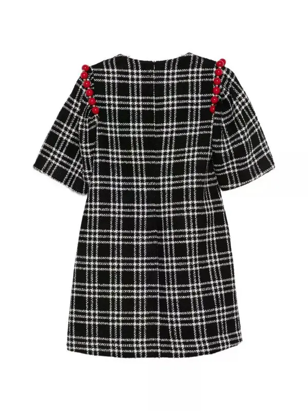 ALESSANDRO ENRIQUEZ Bead-embellished Checked Mini Dress - Black