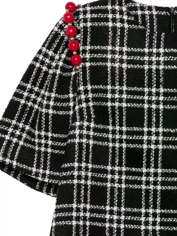ALESSANDRO ENRIQUEZ Bead-embellished Checked Mini Dress