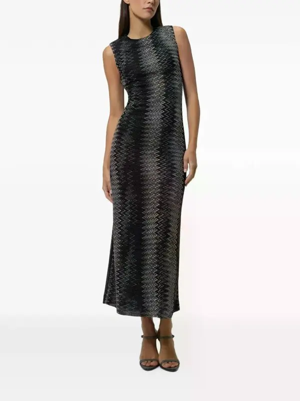Missoni Flared Midi Dress In Viscose Lamé Chevron