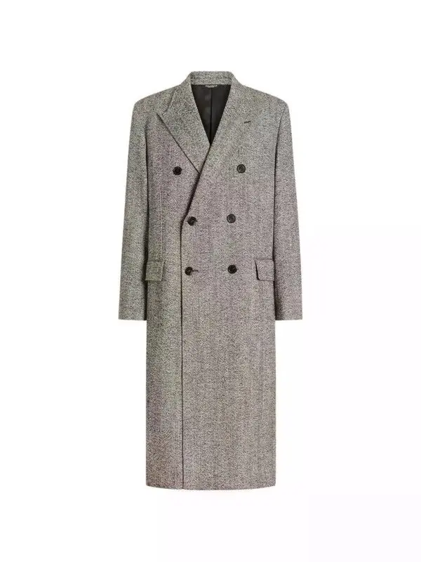 Dolce & Gabbana Double-breasted Herringbone Wool Coat - Grey