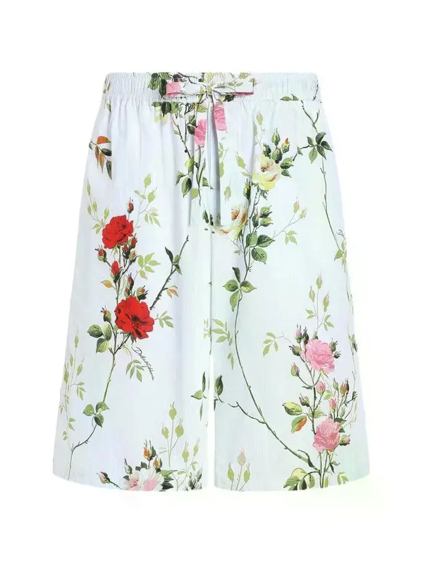 Dolce & Gabbana Rose-print Poplin Bermuda Shorts - Blue