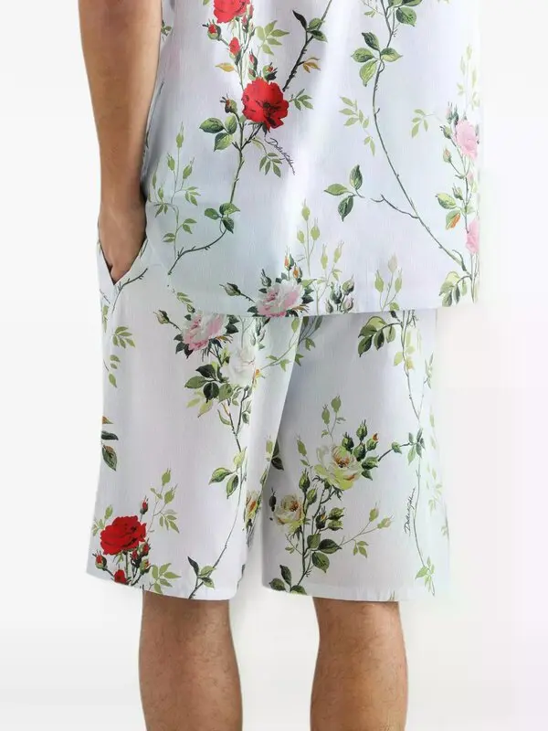 Dolce & Gabbana Rose-print Poplin Bermuda Shorts