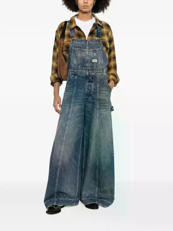 R13 Faded-effect Wide-leg Dungarees - Blue