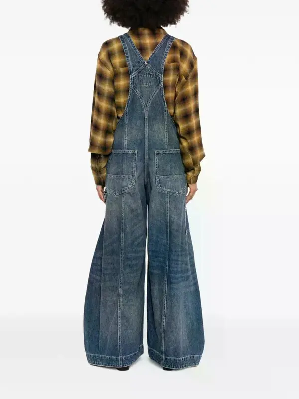 R13 Faded-effect Wide-leg Dungarees