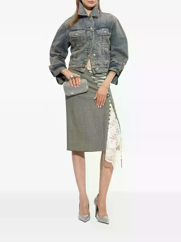 Alexander McQueen Corset Lacing Panel Pencil Skirt In Black/ivory - Grey