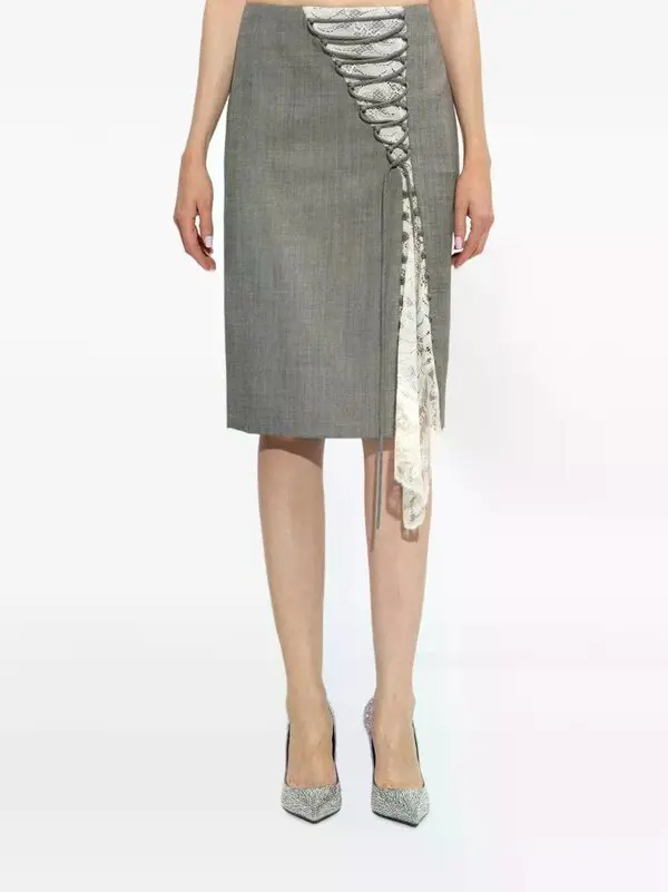 Alexander McQueen Corset Lacing Panel Pencil Skirt In Black/ivory